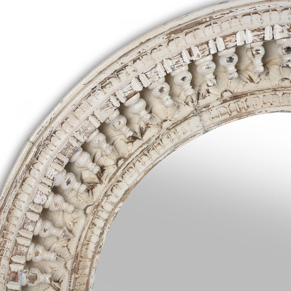 Carved Indian Mango Wood Round Mirror | Indigo Antiques