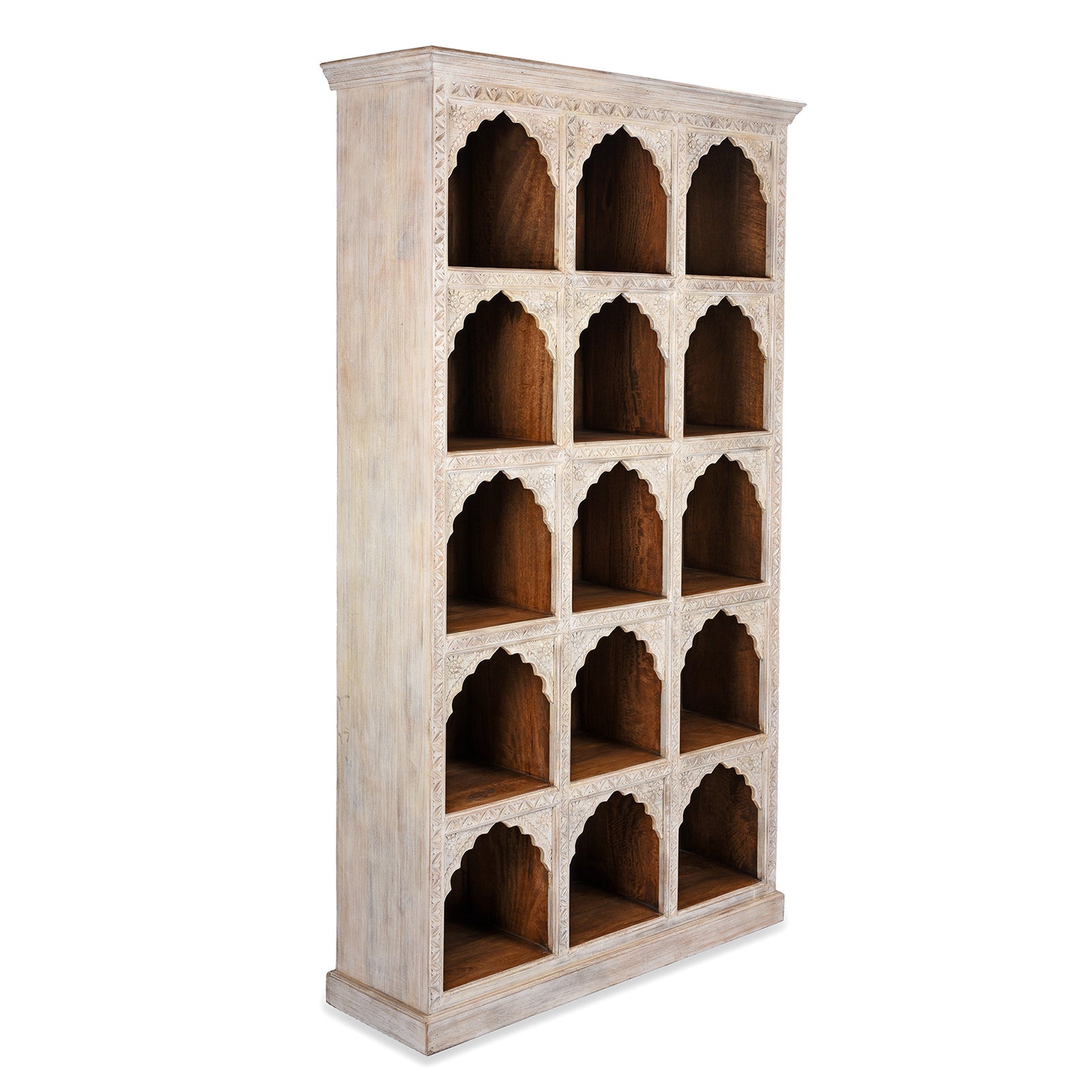 Limed Mango Wood Display Shelf From Rajasthan | Indigo Antiques