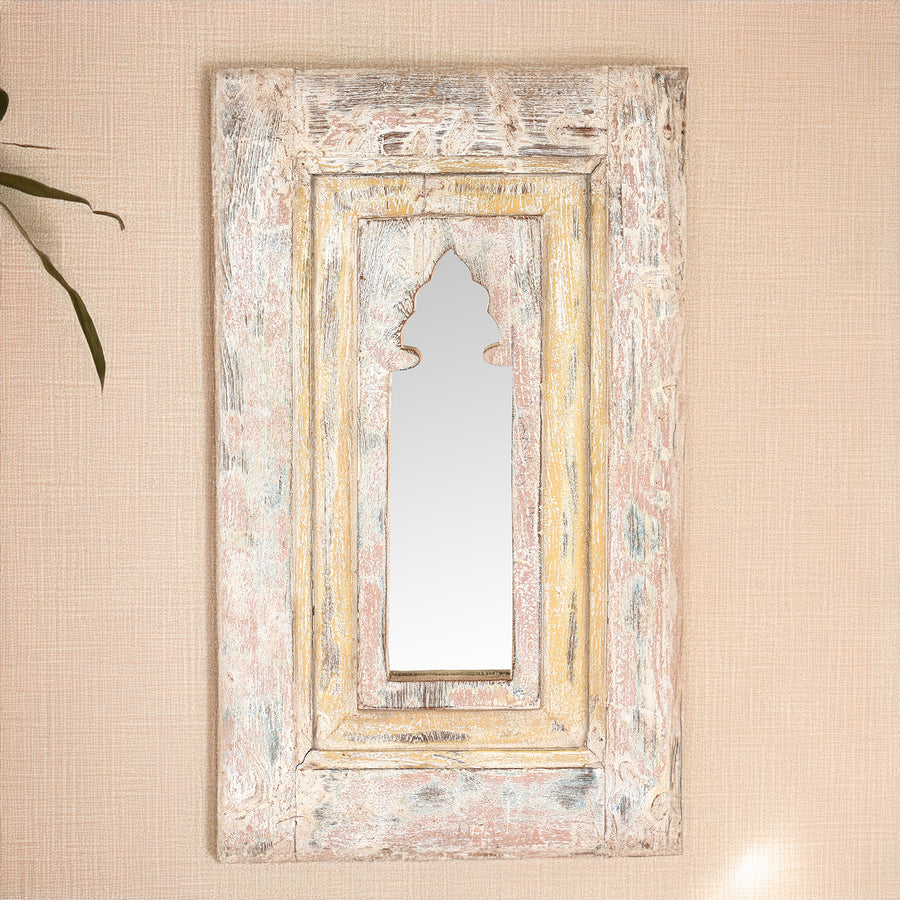 Small Indian Mirror Made From Old Teak Mihrab Panel - 19th Century ...