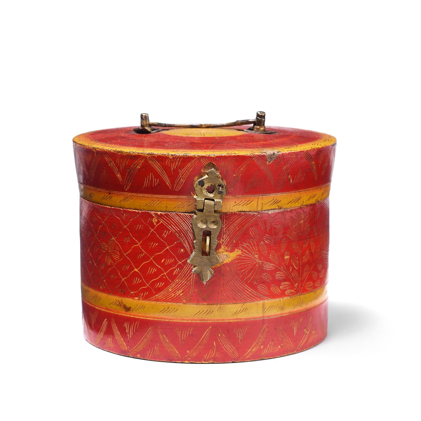 Old Regency Style Red Lacquer Pot From Rajasthan | Indigo Antiques