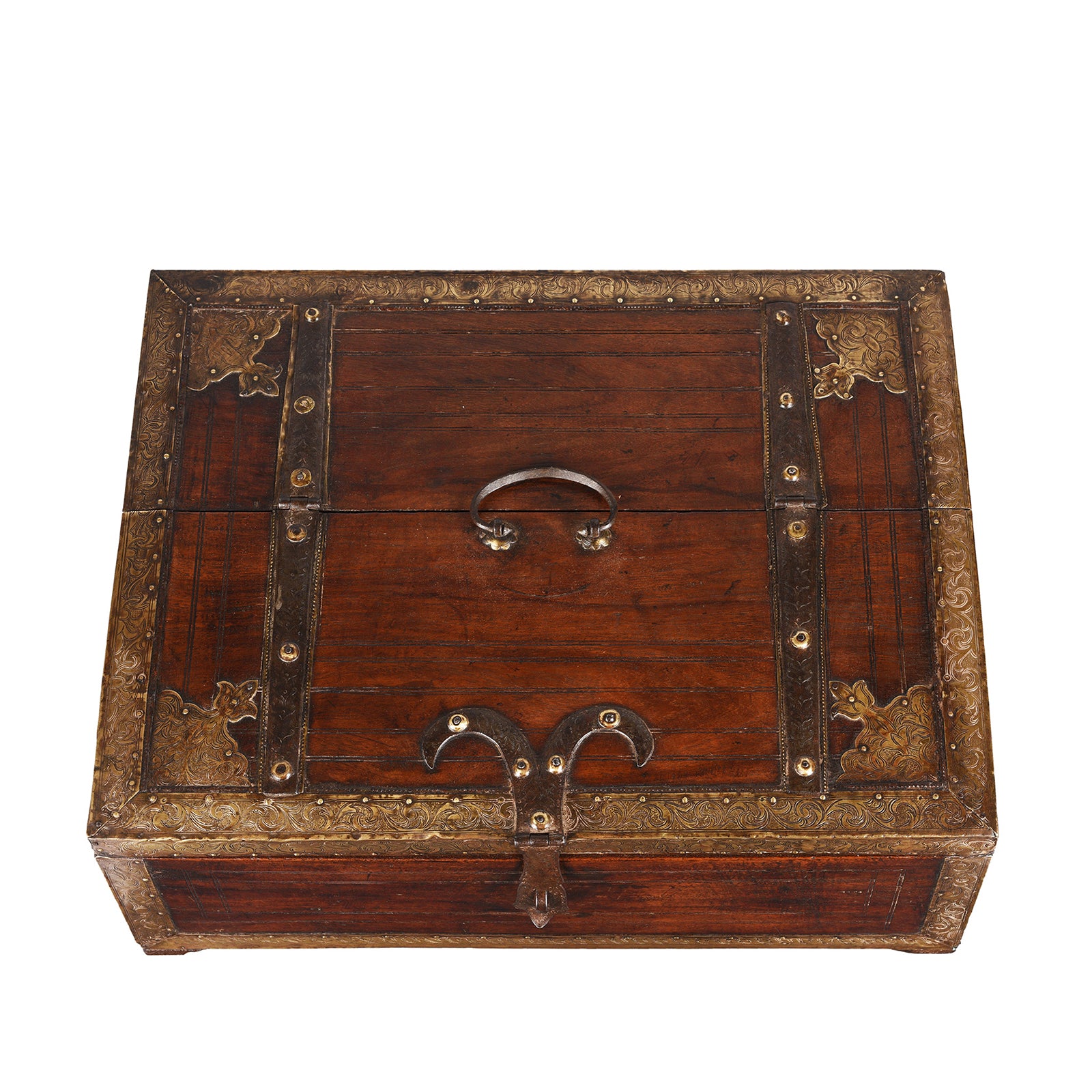 Antique Brass Bound Merchants Box From Shekhawati | Indigo Antiques
