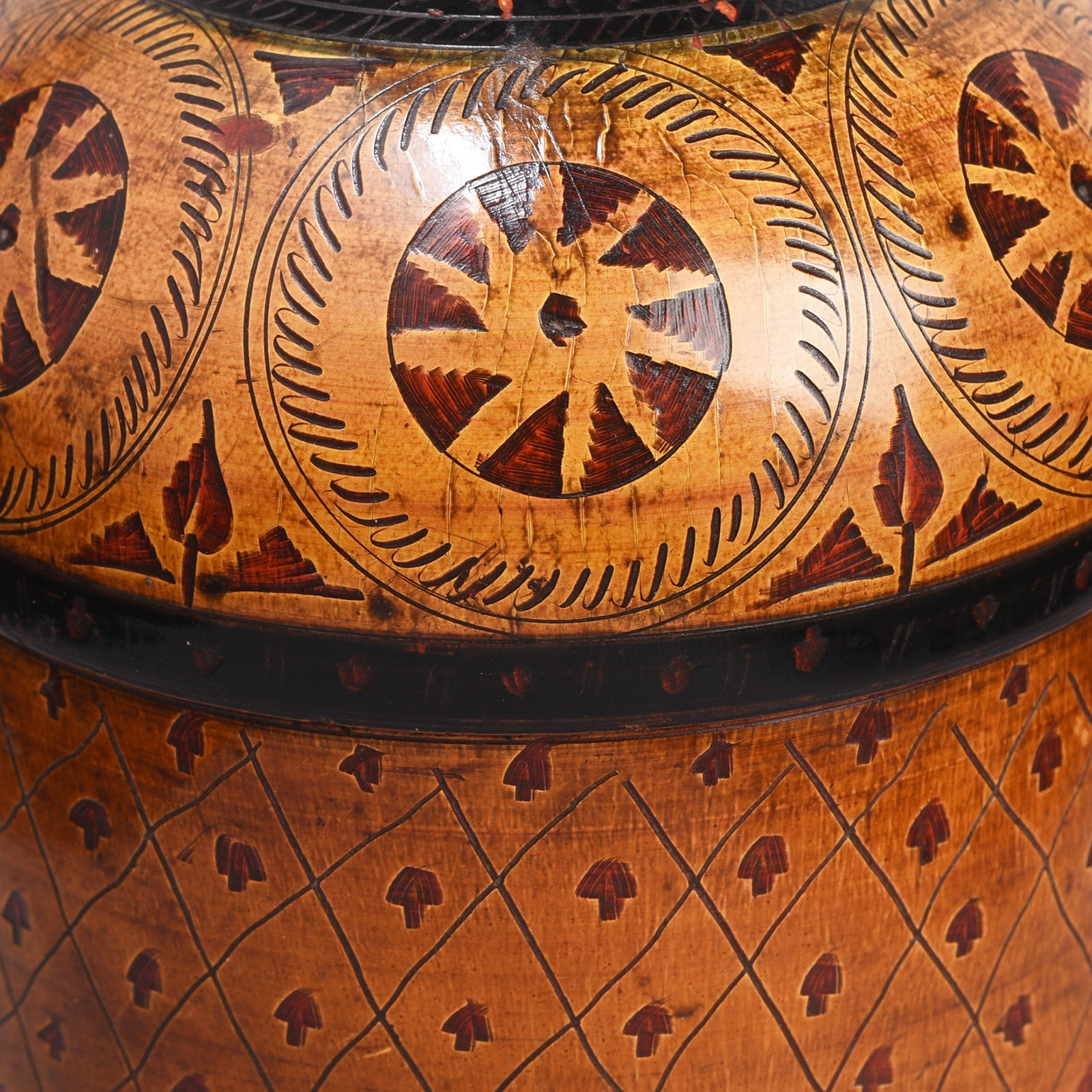 Antique Scratchwork Lacquer Pot From Sindh | Indigo Antiques