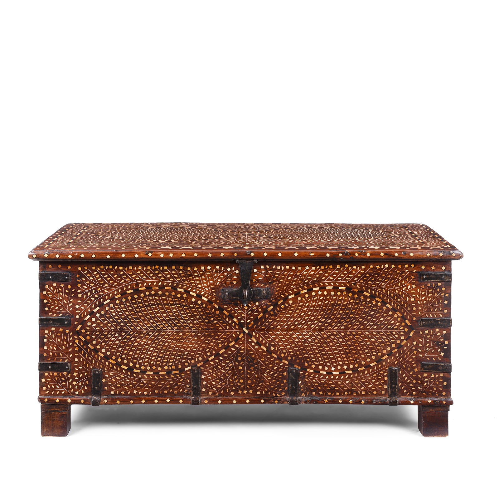 Indian Vintage Bone Inlay Teak Chest | Indigo Antiques