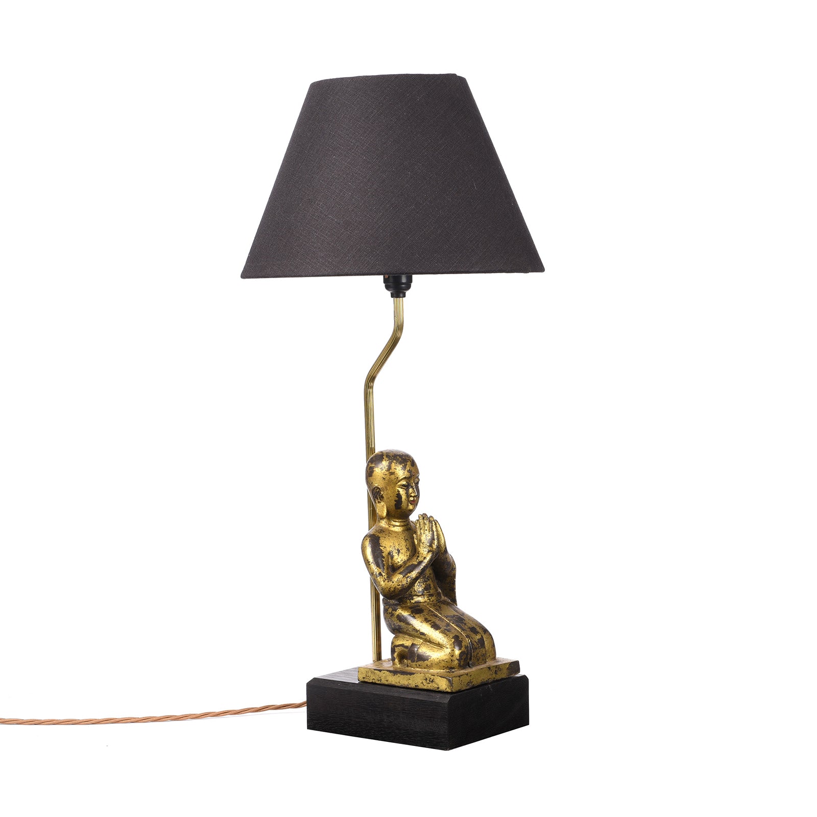 Kneeling Monk Statue made into lamp - on a marble base | Indigo Antiques