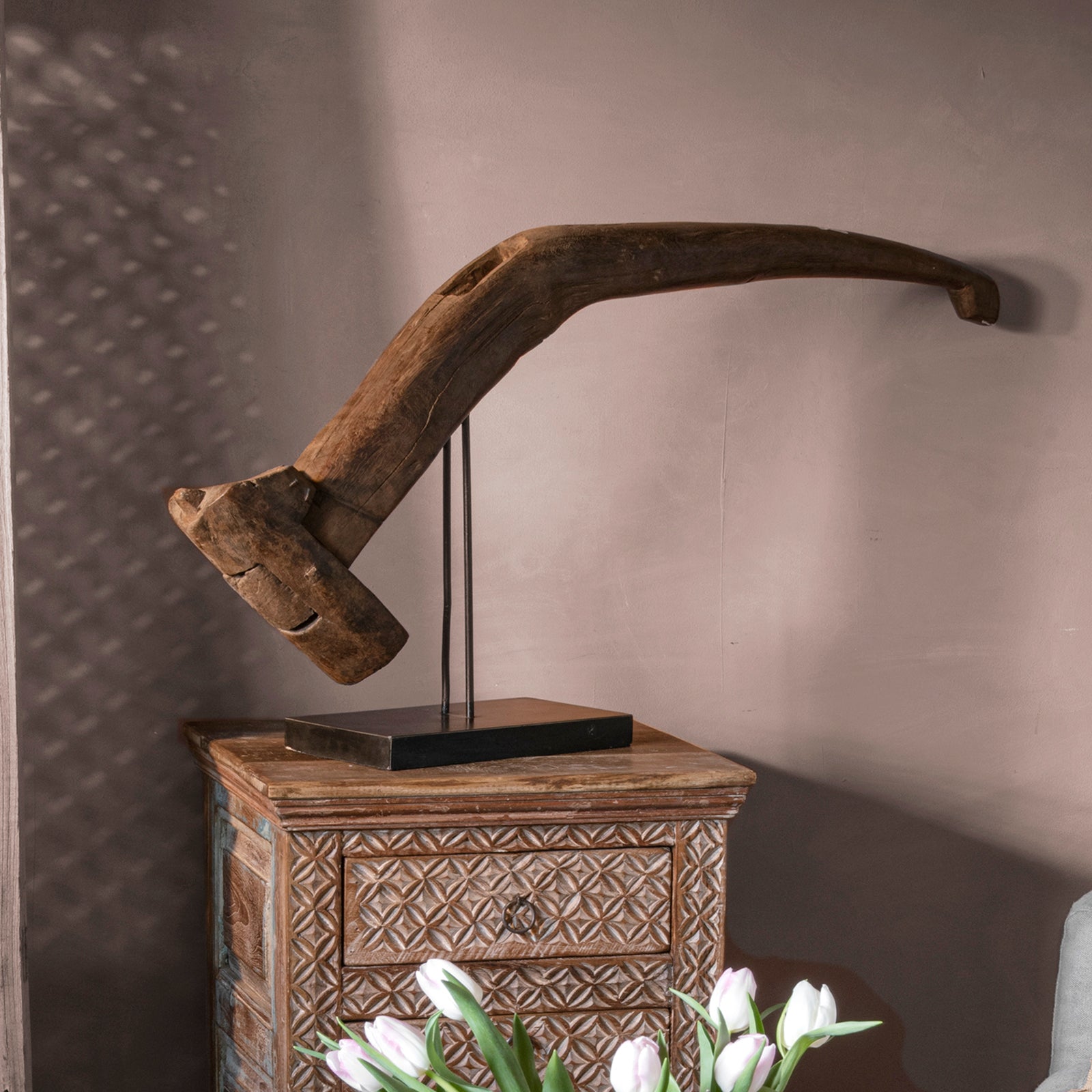Vintage Indonesian Plough Handles On Stand | Indigo Antiques
