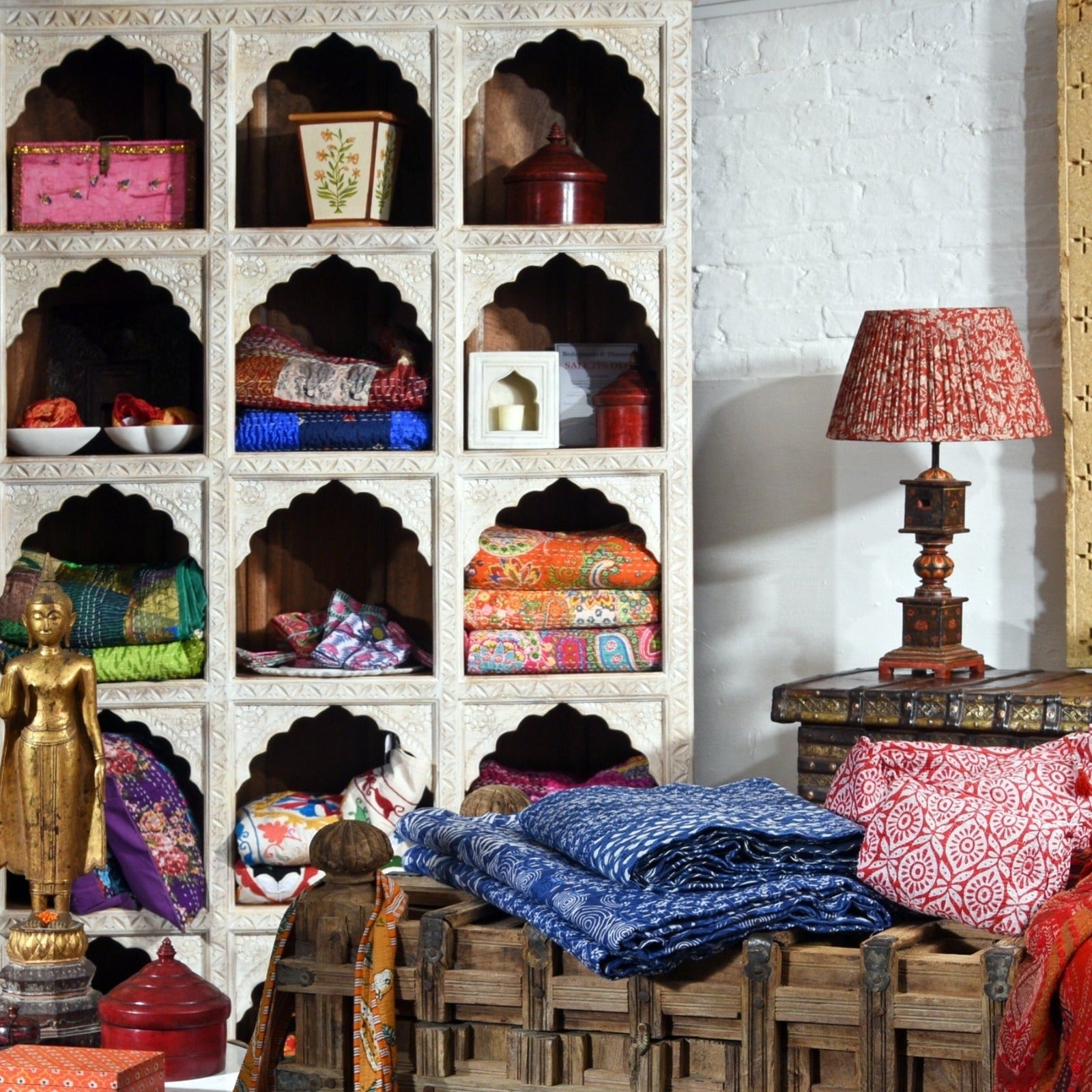 Limed Mango Wood Display Shelf From Rajasthan | Indigo Antiques