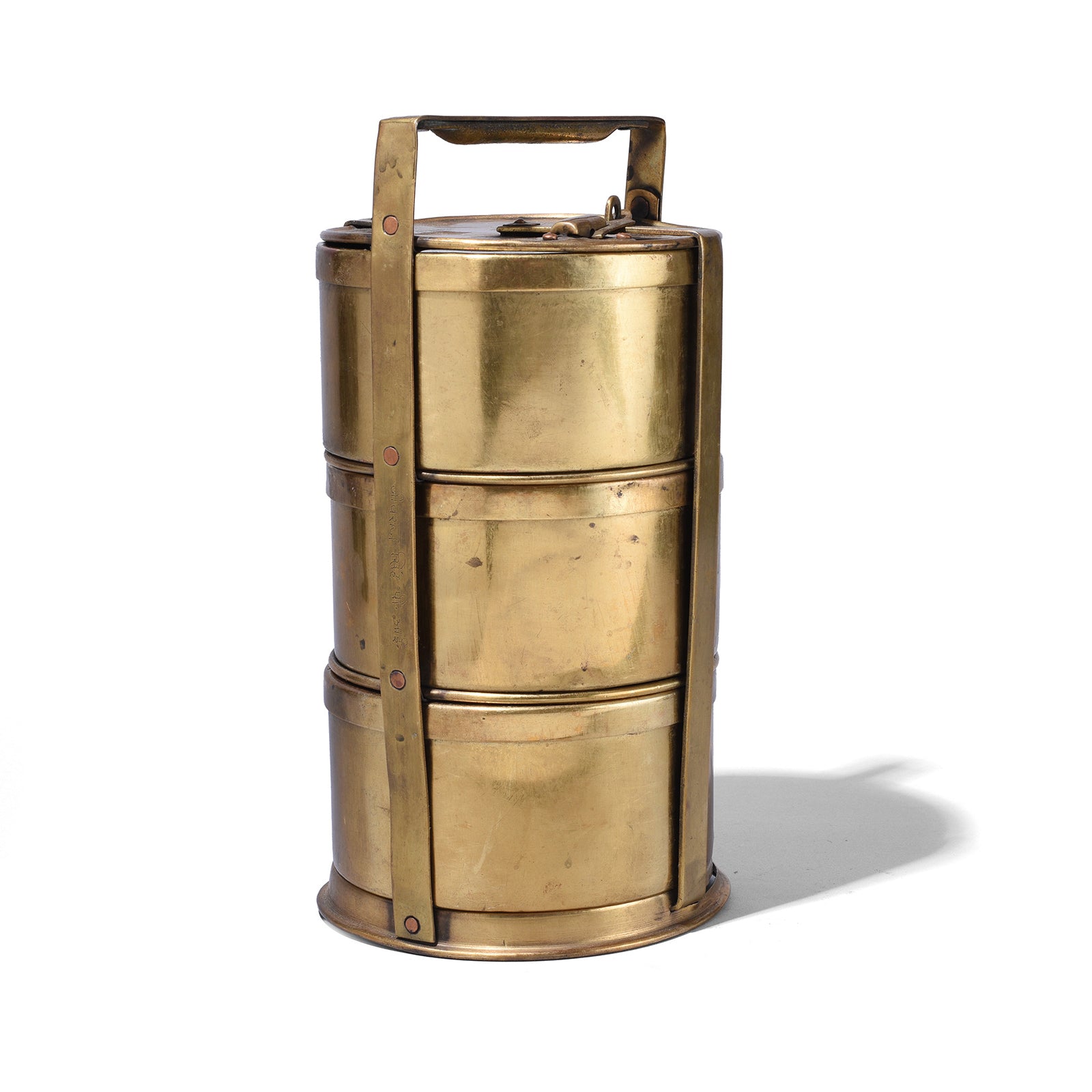 3 Tier Indian Vintage Brass Tiffin Box Set - Ca 1920 | Indigo Antiques