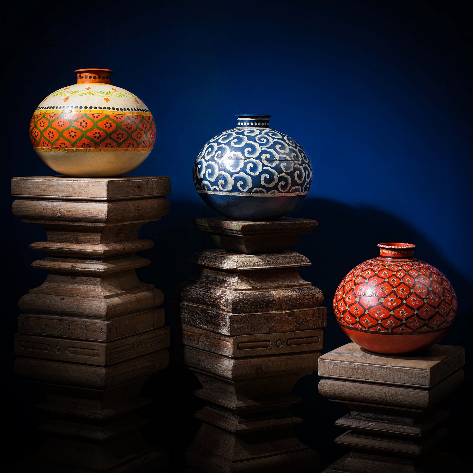 Painted Indian Iron Matka (Indian Water Pot) | Indigo Antiques