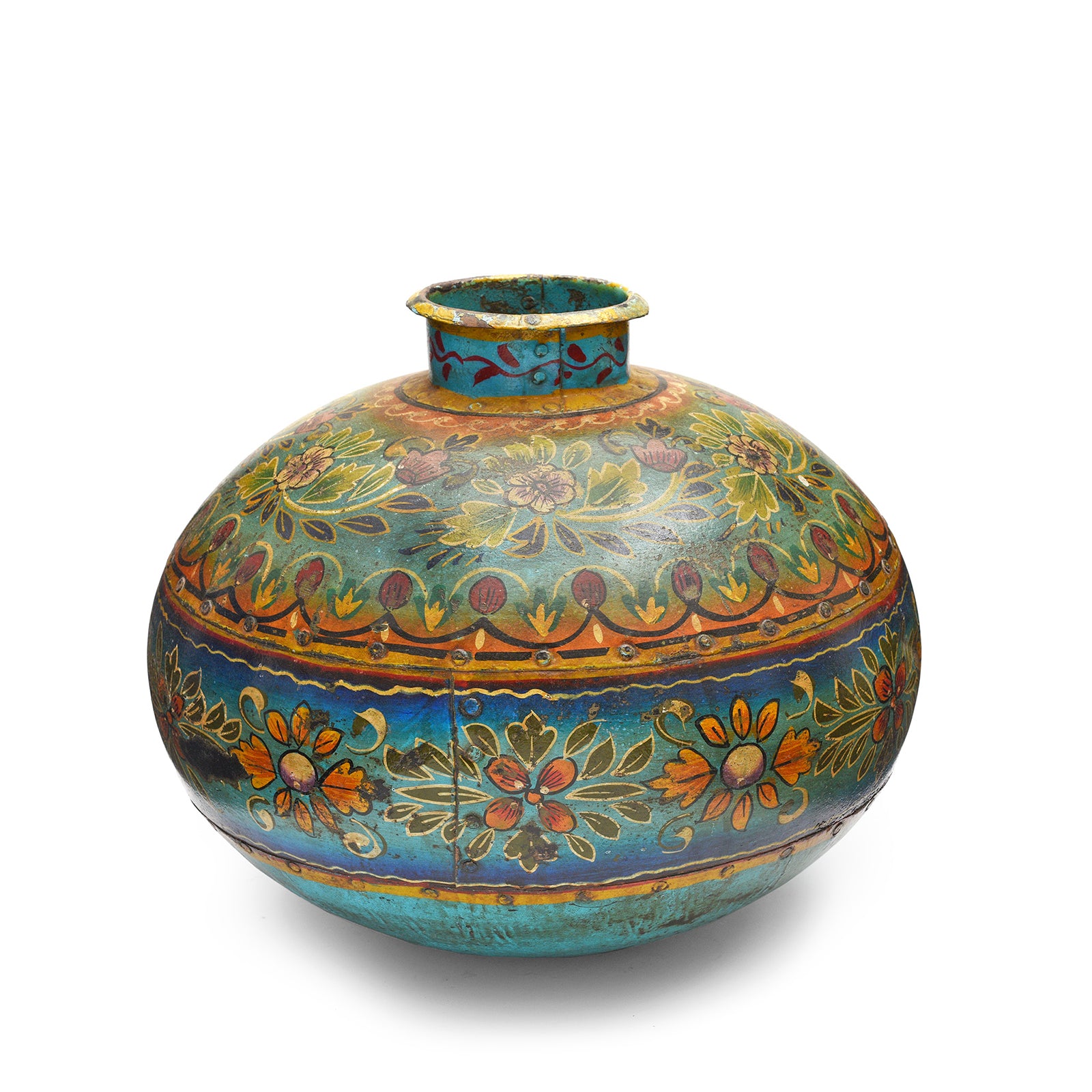 Painted Iron Lota (Indian Water Pot) - Blue | Indigo Antiques