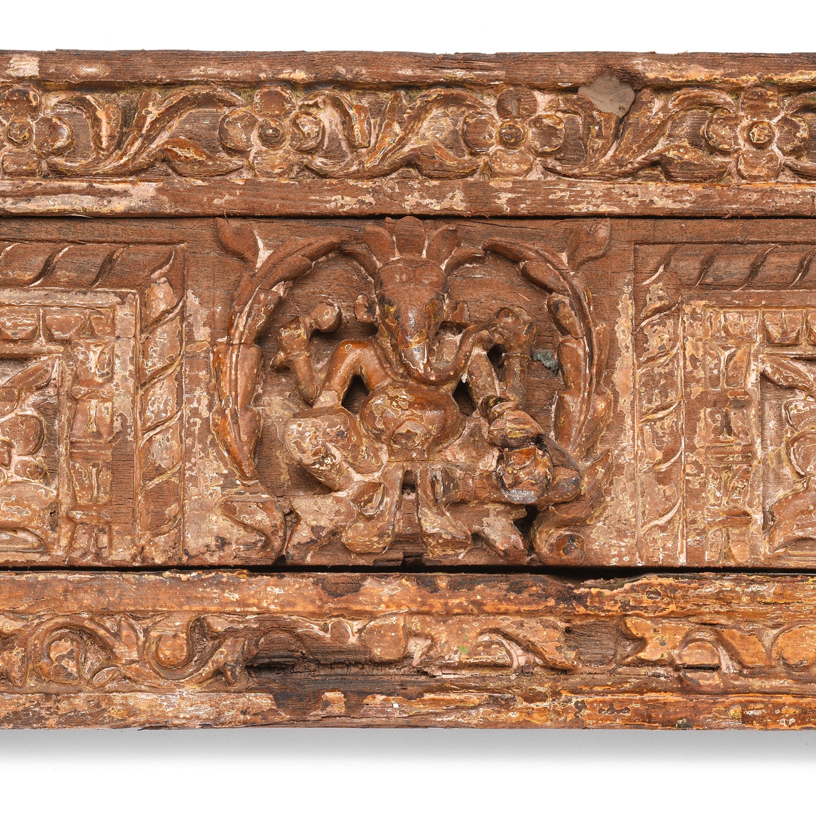 Carved Teak Lintel Panel Of Ganesh And Elephants - From Gujarat - 18thC ...