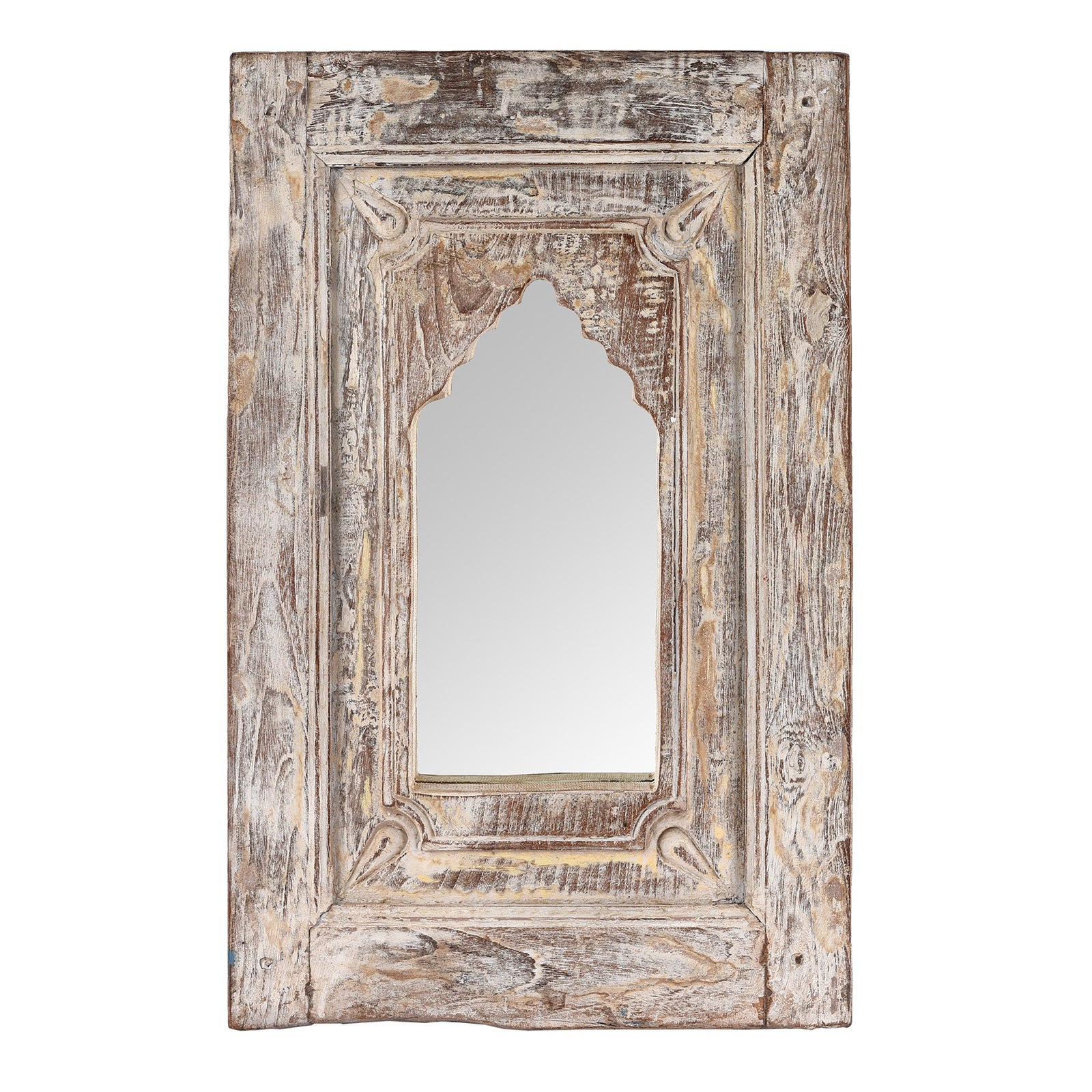 Small Indian Mirror Made From Old Teak Mihrab Panel - 19th Century ...