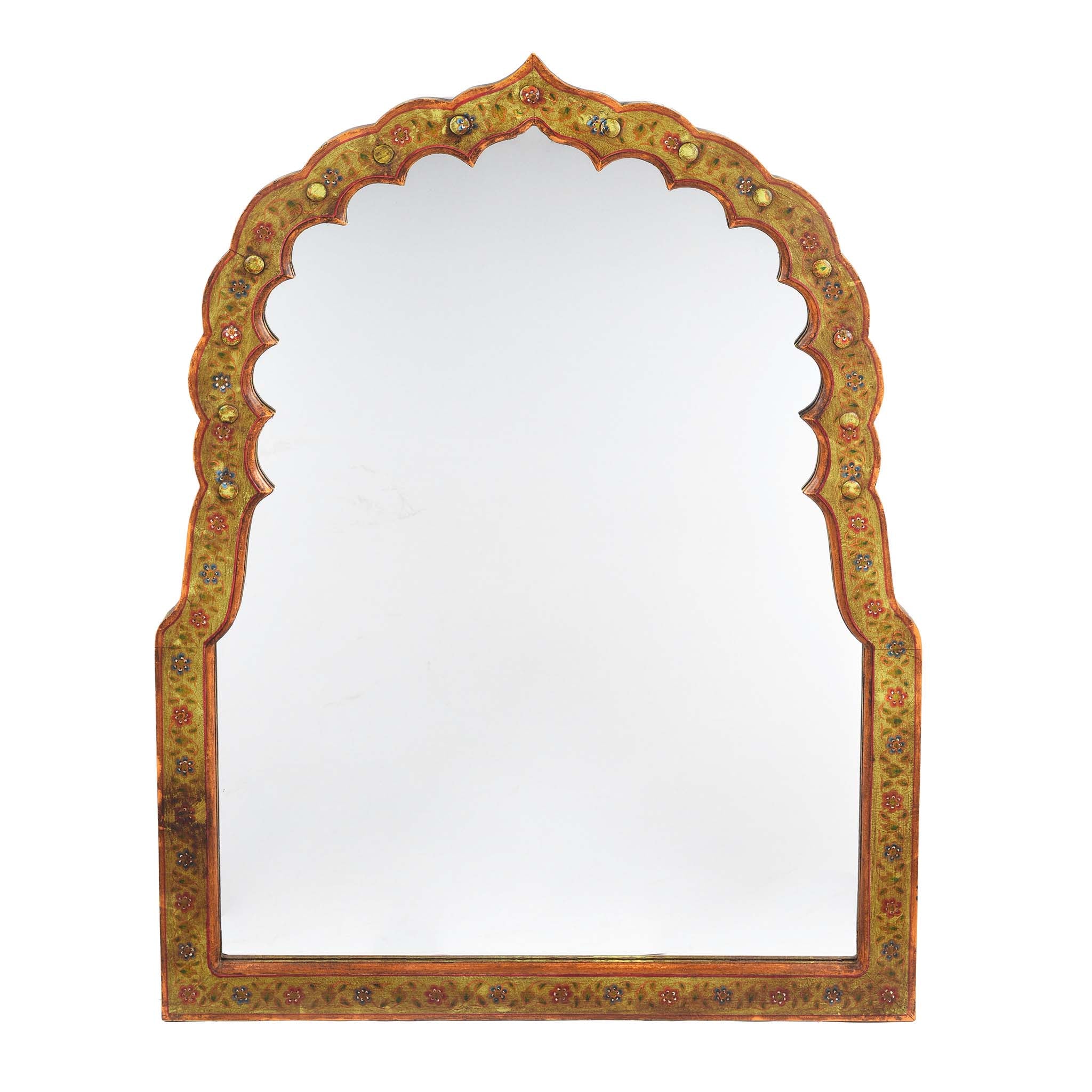 Carved Teak Mihrab Mirror With Traditional Painting | Indigo Antiques
