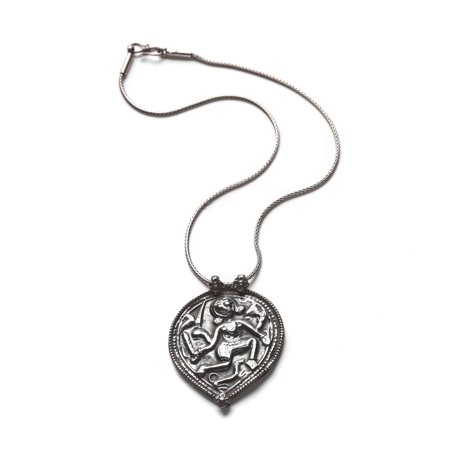 Old Tribal Silver Durga Amulet From Rajasthan - 19thC - Indigo Antiques