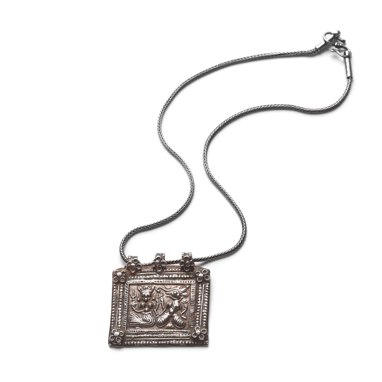 Tribal Indian Silver Ganesh & Parvati Amulet - 19thC | Indigo Antiques