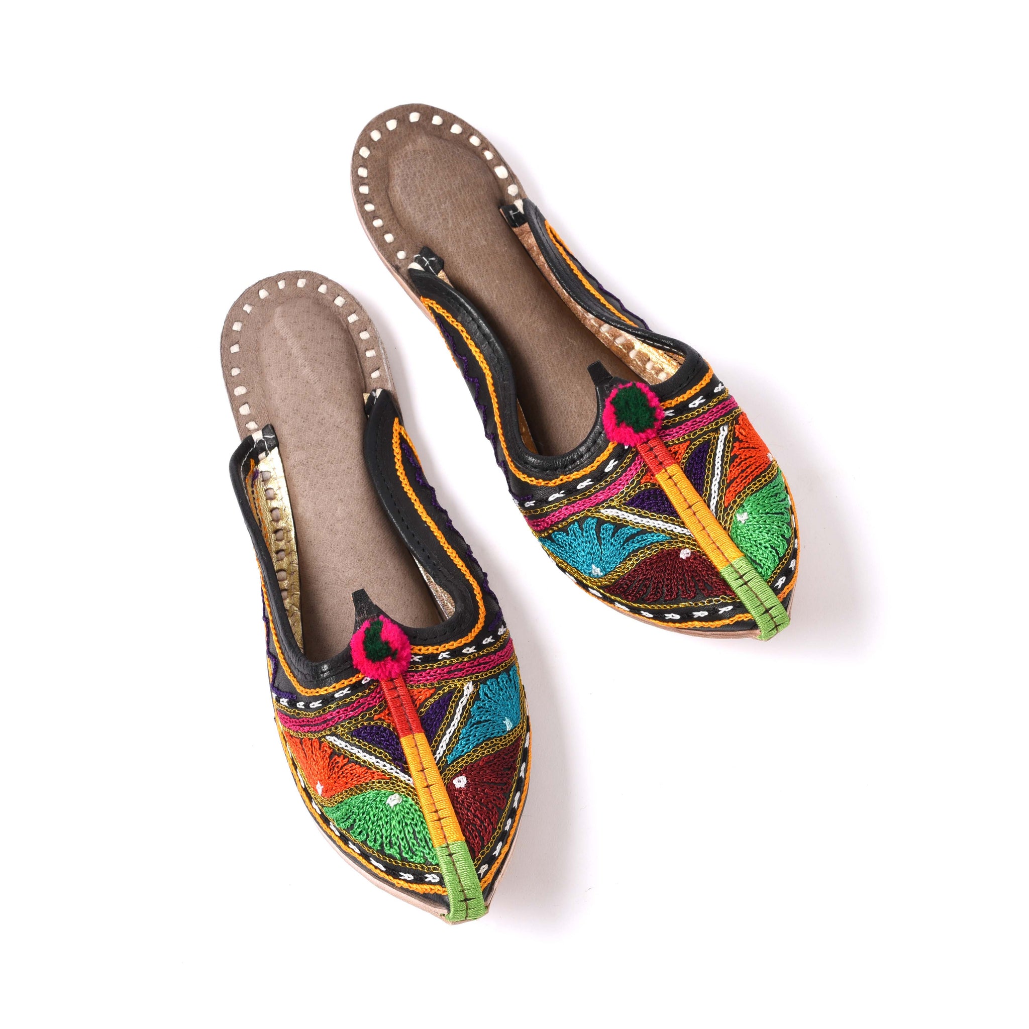 Vivid Embroidered Indian Jutti Slippers | Indigo Antiques