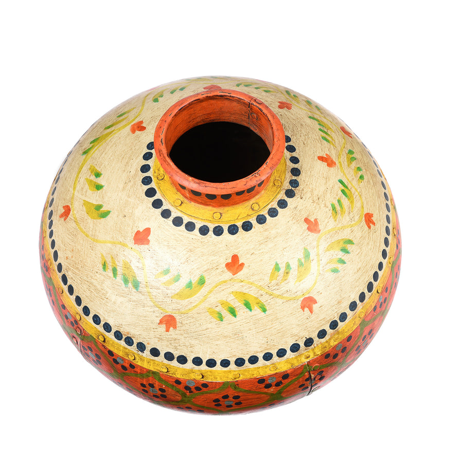 Painted Indian Iron Matka (Indian Water Pot) | Indigo Antiques
