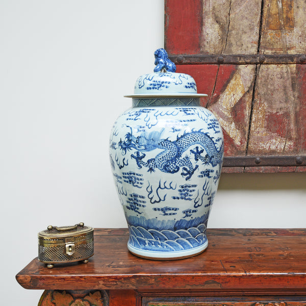 Copper Red Porcelain Temple Jar - Four Tree Design | Indigo Antiques