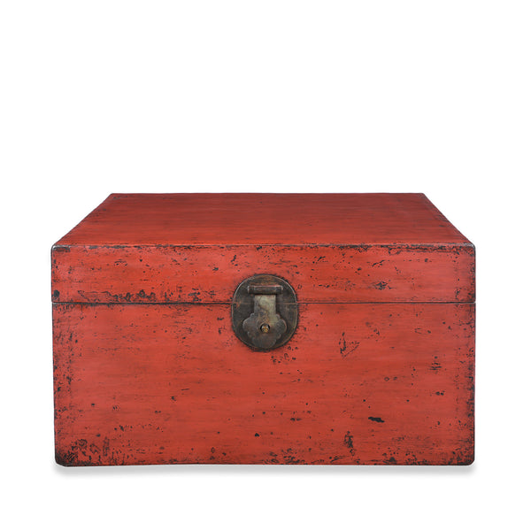 Red Leather Trunk From Shanghai - Ca 1920 | Indigo Antiques