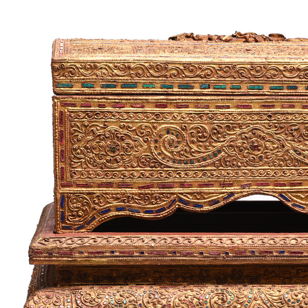 Old Gilt Wooden Burmese Manuscript Box - Sadaik | Indigo Antiques