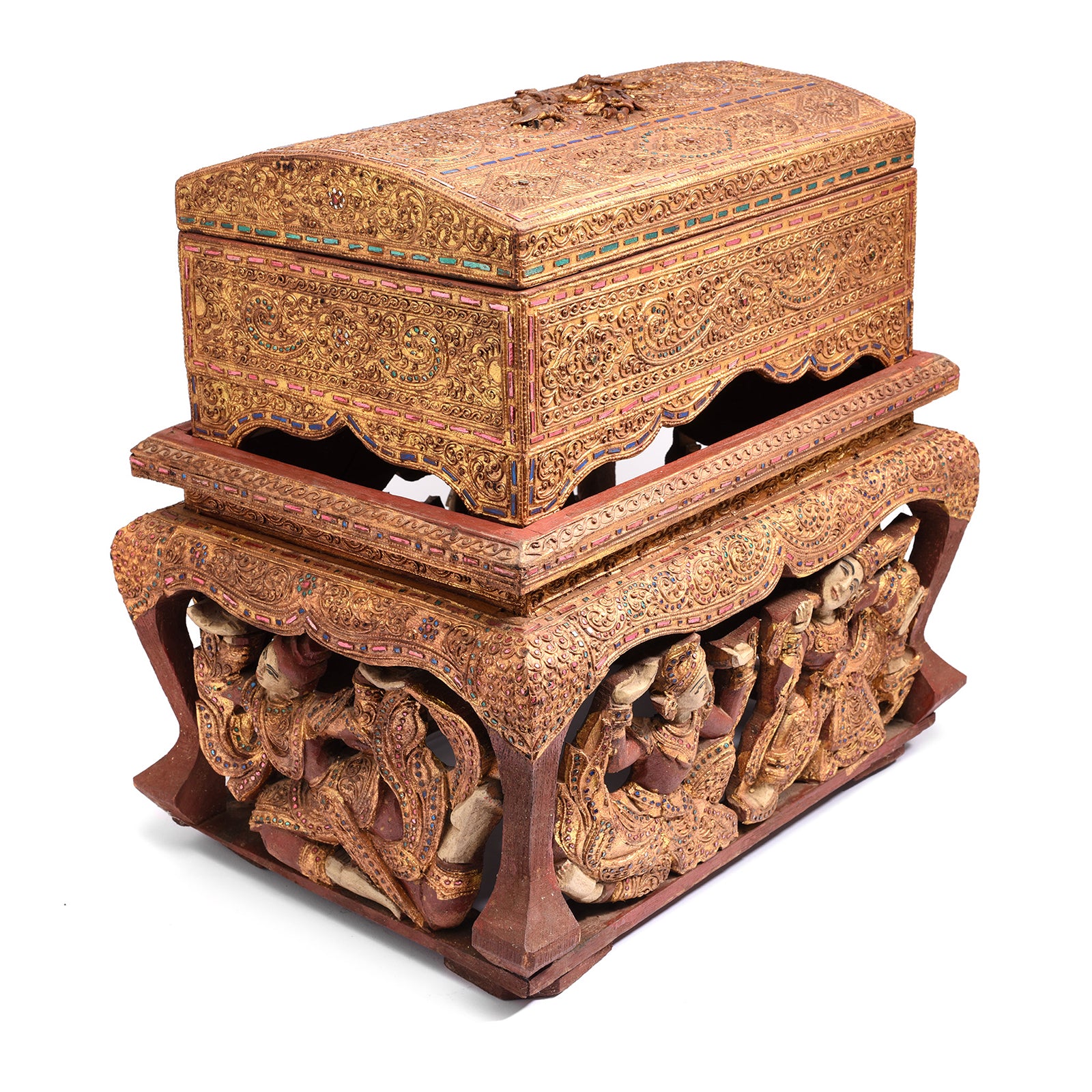 Old Gilt Wooden Burmese Manuscript Box - Sadaik | Indigo Antiques