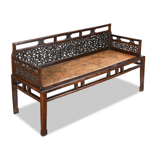 Chinese Caned Bench Qing Dynasty - Ca 1910 | Indigo Antiques