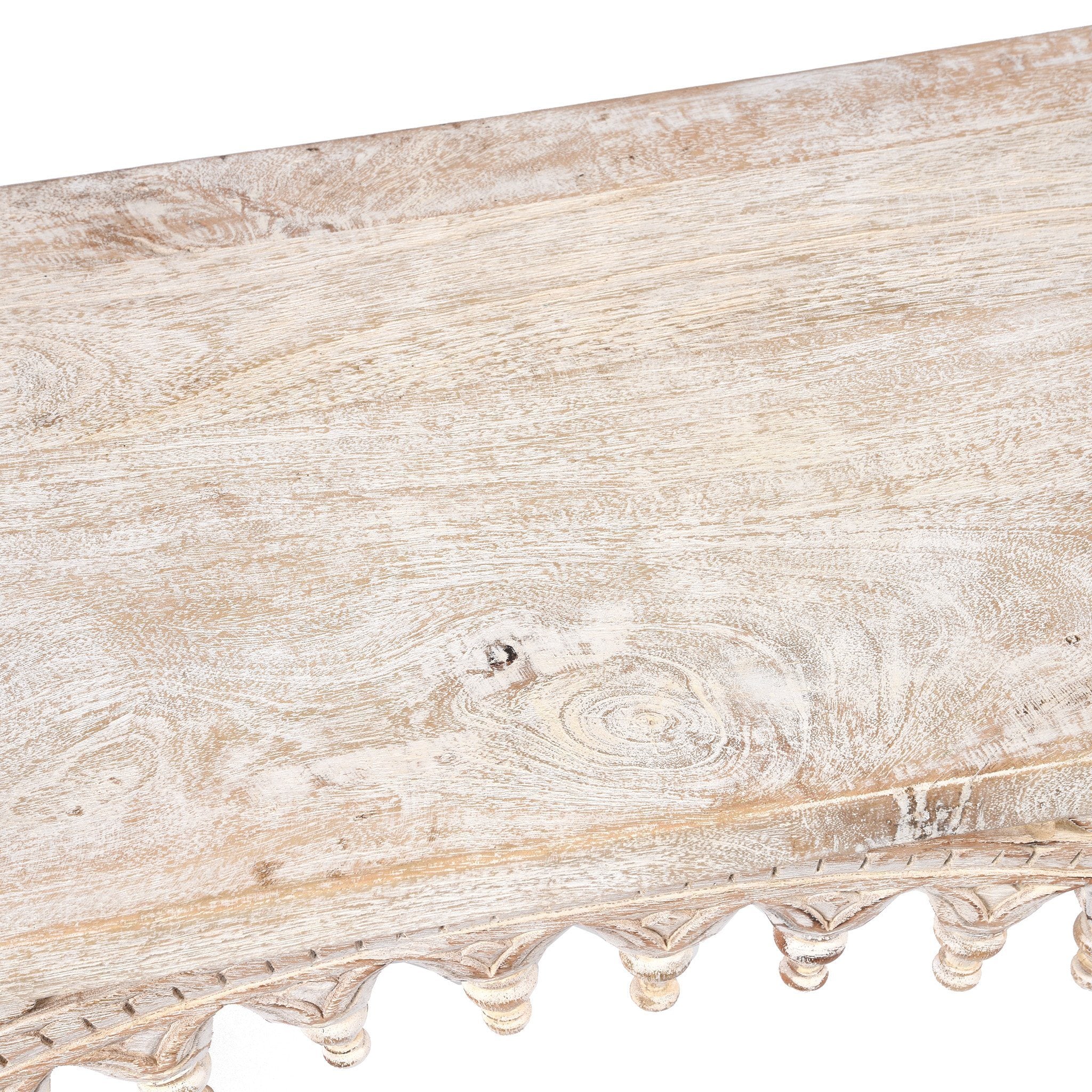 White Washed Carved Indian Mango Console Table | Indigo Antiques