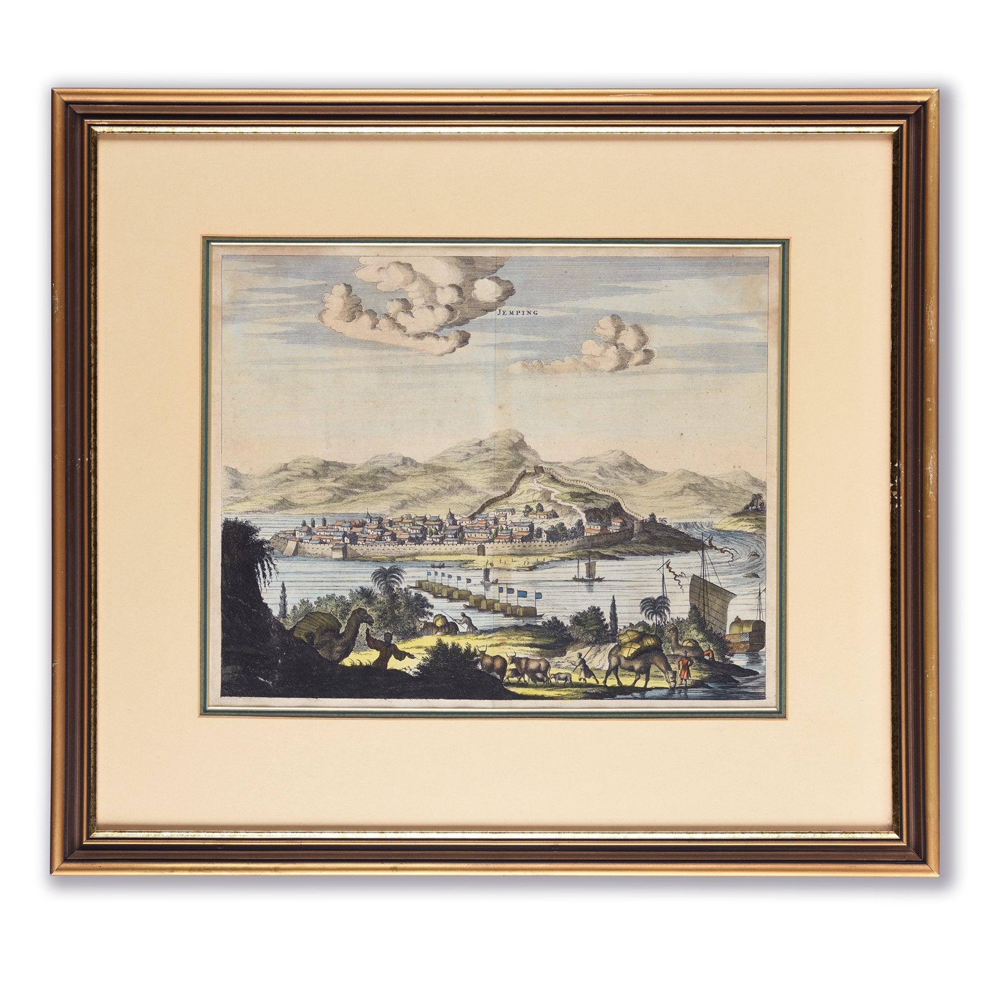 Original Tinted Engraving of Jemping City - 17thC - Indigo Antiques