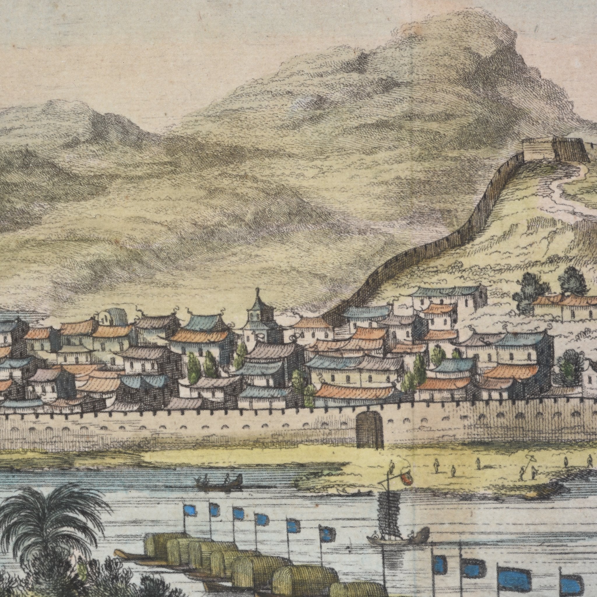 Original Tinted Engraving of Jemping City - 17thC - Indigo Antiques