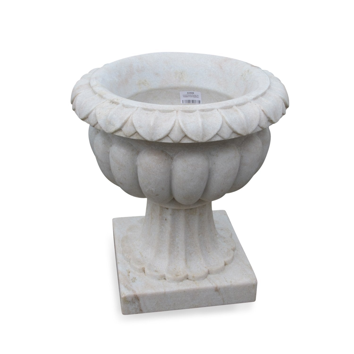 Hand Carved Marble Planter On Pedestal - 34cm dia. – Indigo Antiques