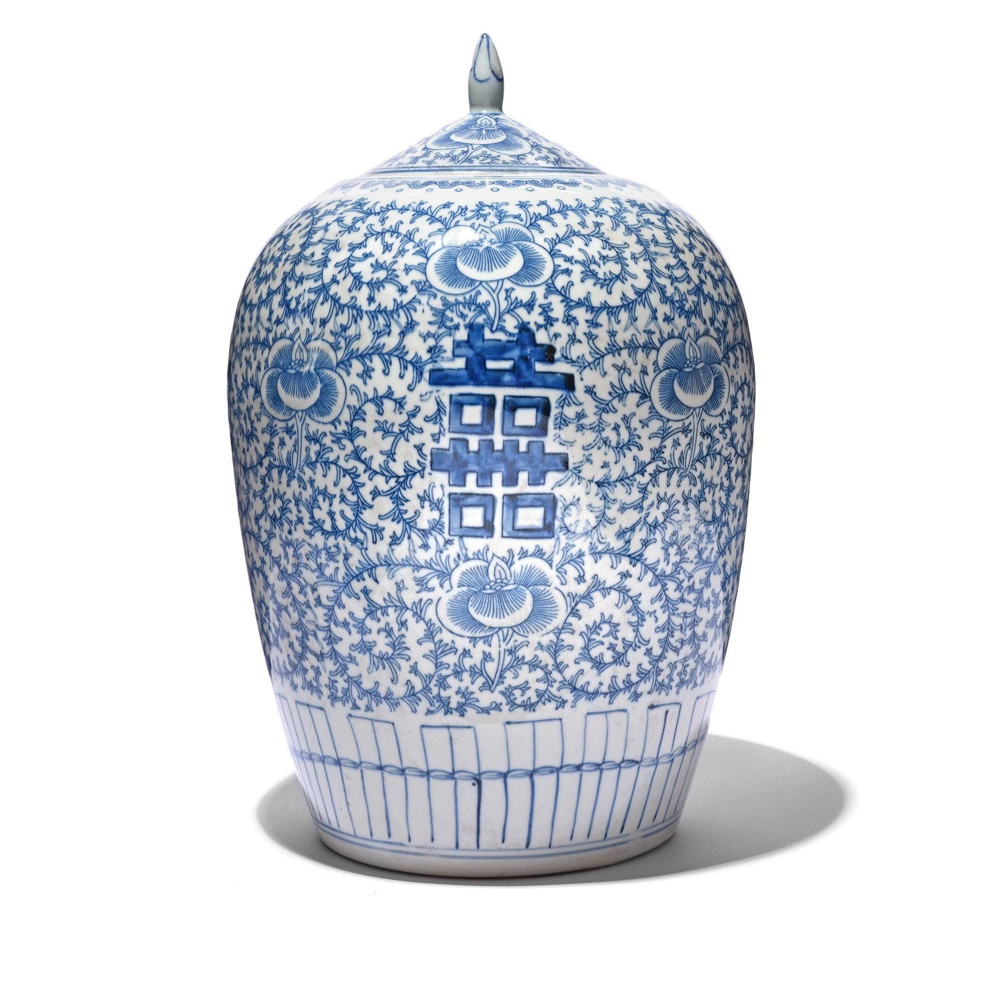 Blue & White Porcelain Rice Jar - Double Happiness Design | Indigo Antiques