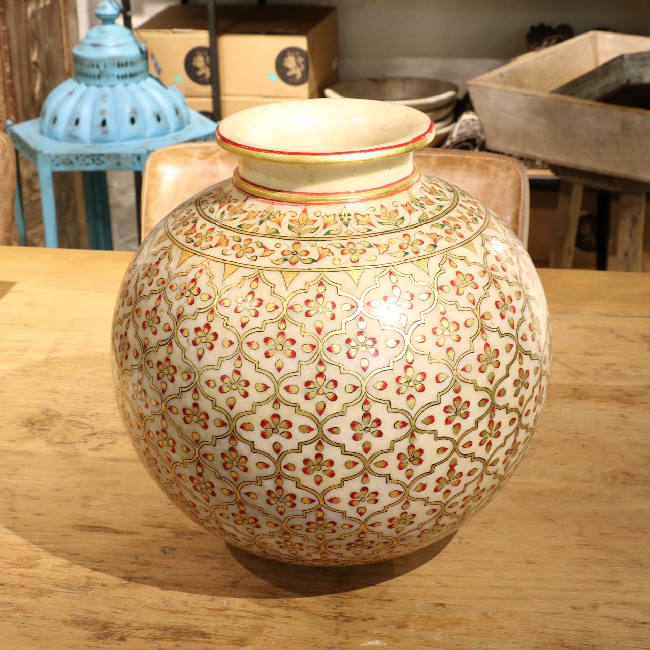 Marble Lota - Hand Painted Chandras Work - Indigo Antiques