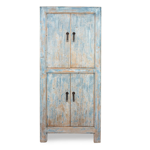 Tall Blue Cabinet Made From Old Painted Pine | Indigo Antiques